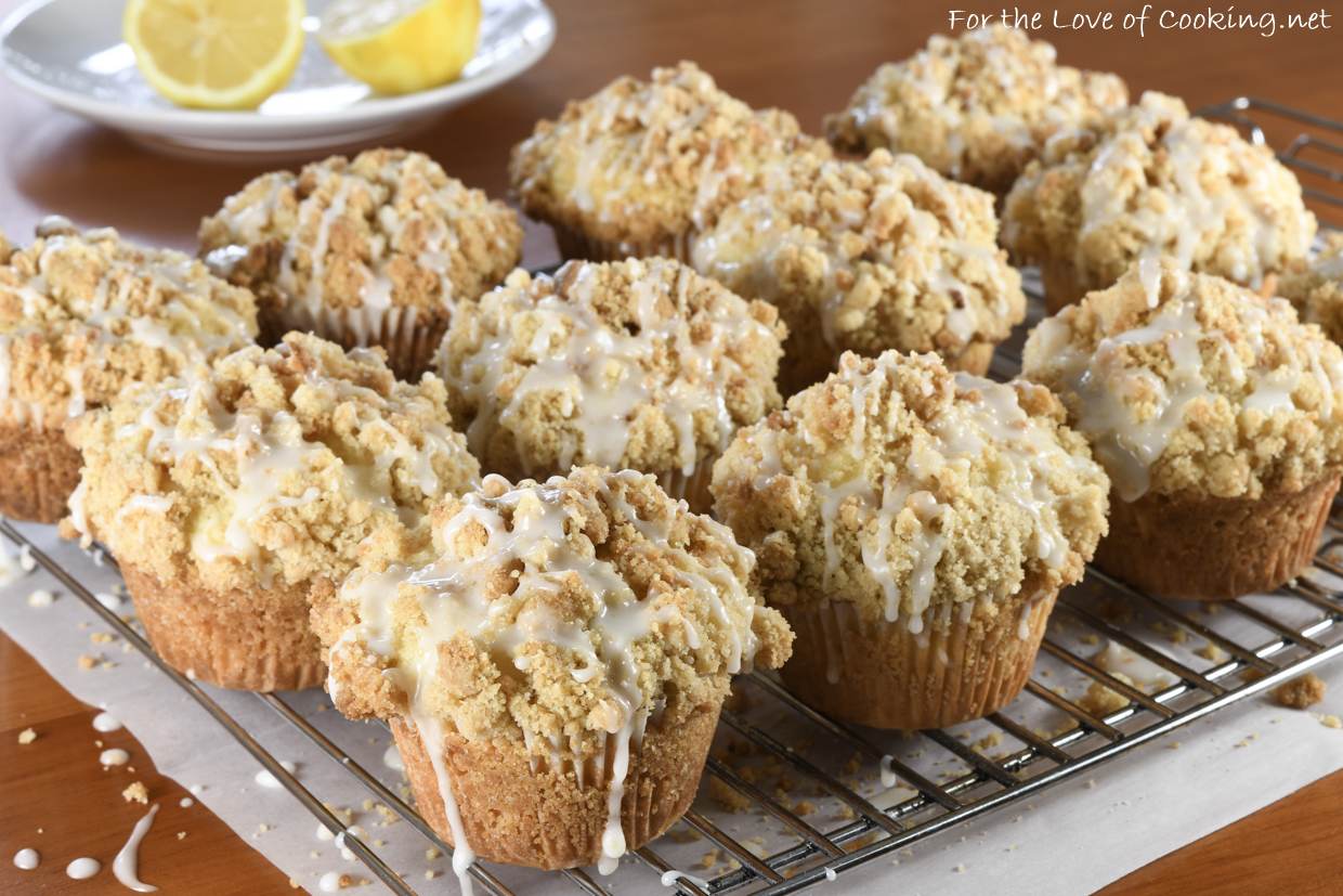 Lemon Crumb Muffins with Lemon Glaze | For the Love of Cooking